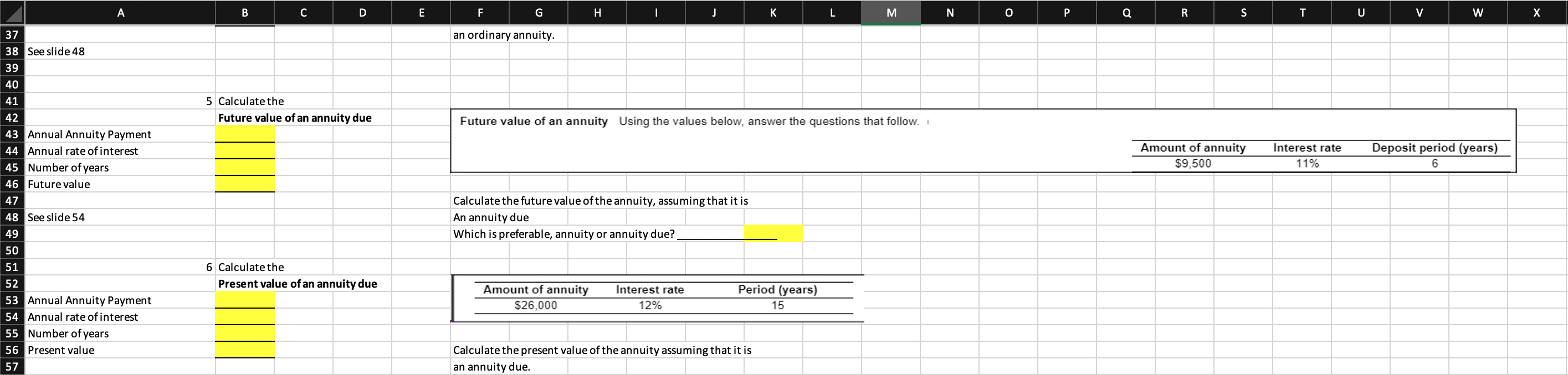 Solved Use the attached spreadsheet to complete 6 time value | Chegg.com