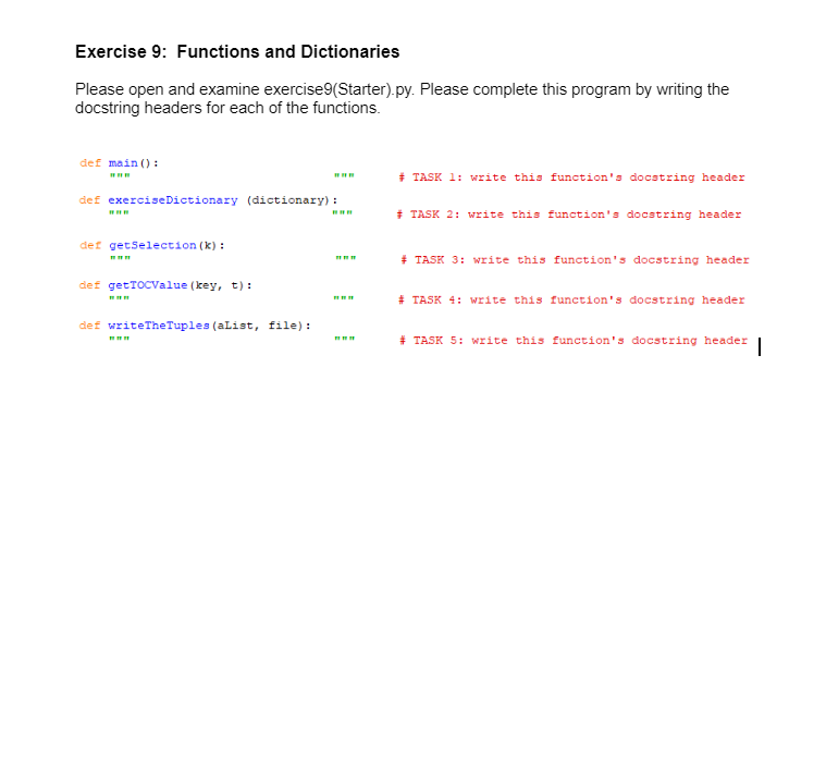 Exercise 9: Functions and Dictionaries Please open | Chegg.com