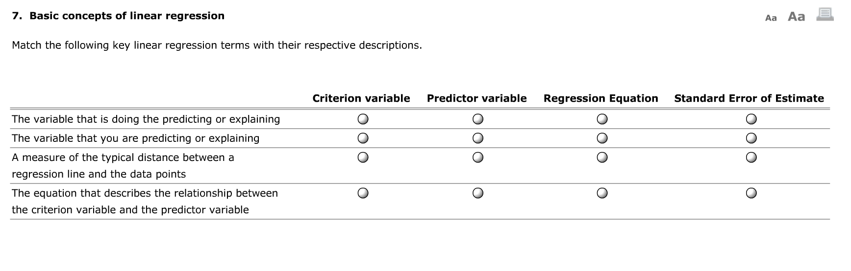 Solved 7. Basic concepts of linear regression Aa Aa Match | Chegg.com