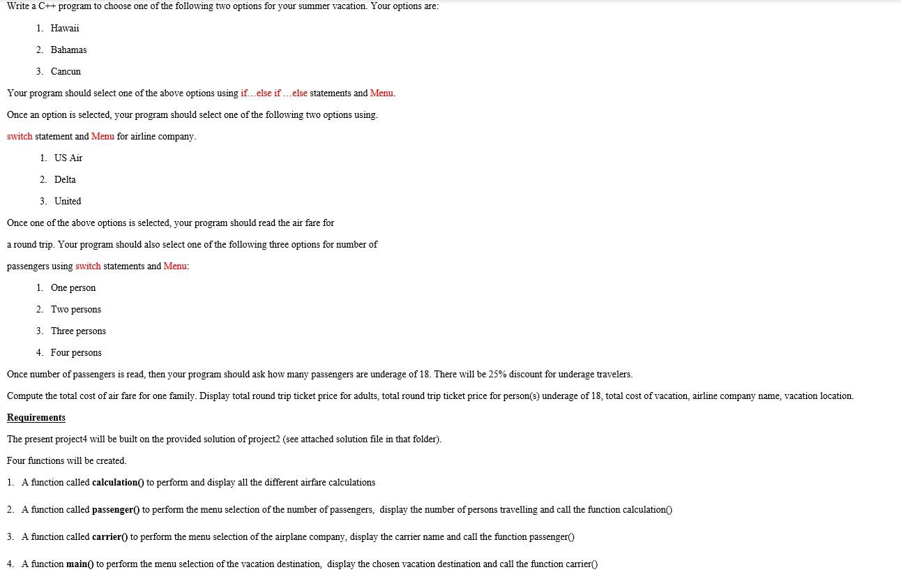 Solved Write a C++ program to choose one of the following | Chegg.com
