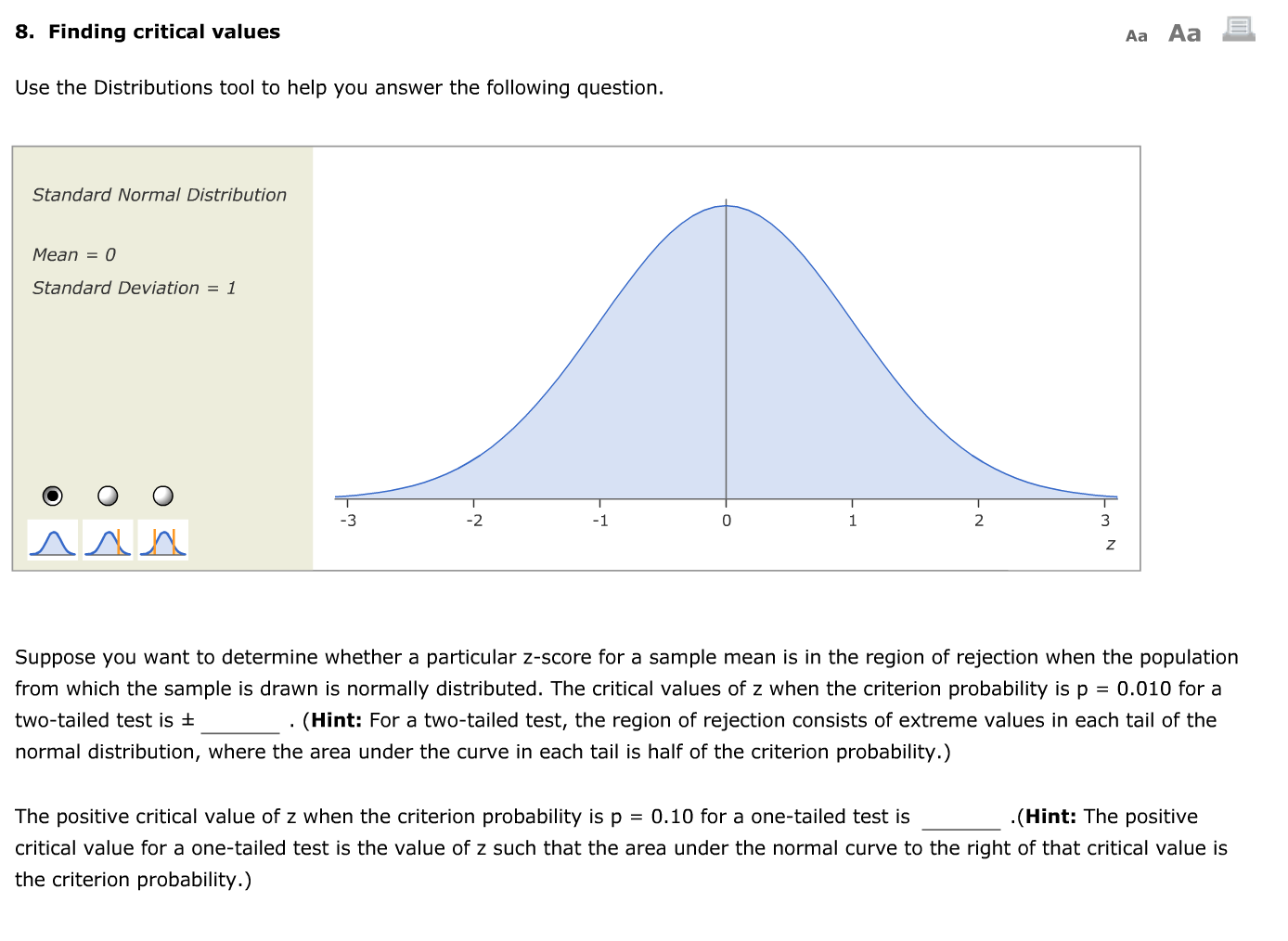 Solved 8. Finding critical values Aa Aa E Use the | Chegg.com