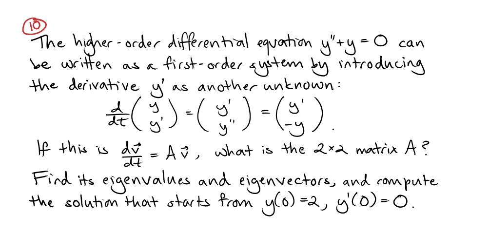 Solved The higher-order differential equation y′′+y=0 can be | Chegg.com