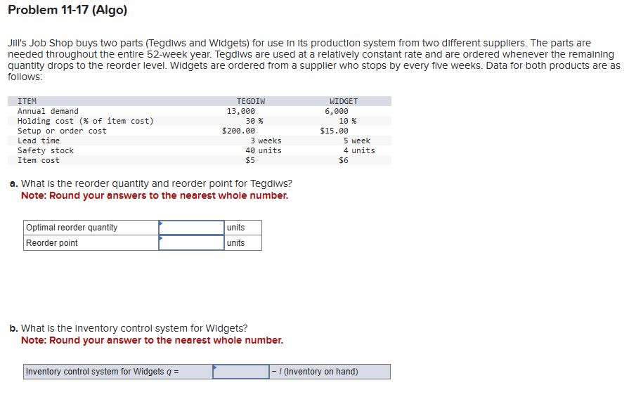 Solved Problem 11-17 (Algo)Jill's Job Shop buys two parts | Chegg.com