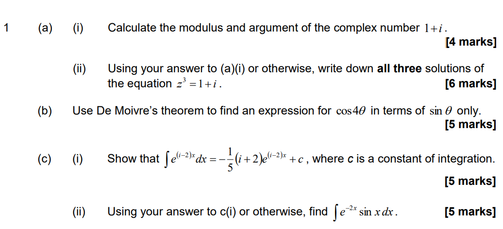 Solved 1 (a) (i) Calculate the modulus and argument of the | Chegg.com