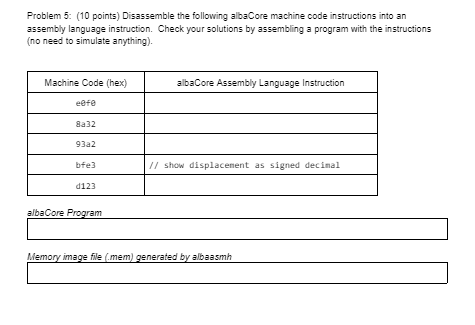 Solved Problem 5: (10 points) Disassemble the following | Chegg.com
