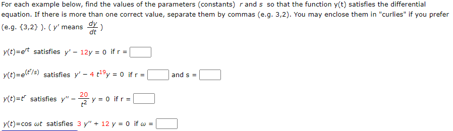 Solved For each example below, find the values of the | Chegg.com