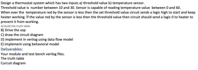 Solved Design a thermostat system which has two inputs a) | Chegg.com