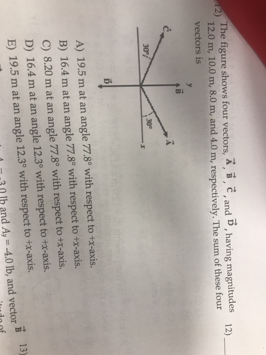 Solved The figure shows four vectors, A, B, , and D, having | Chegg.com