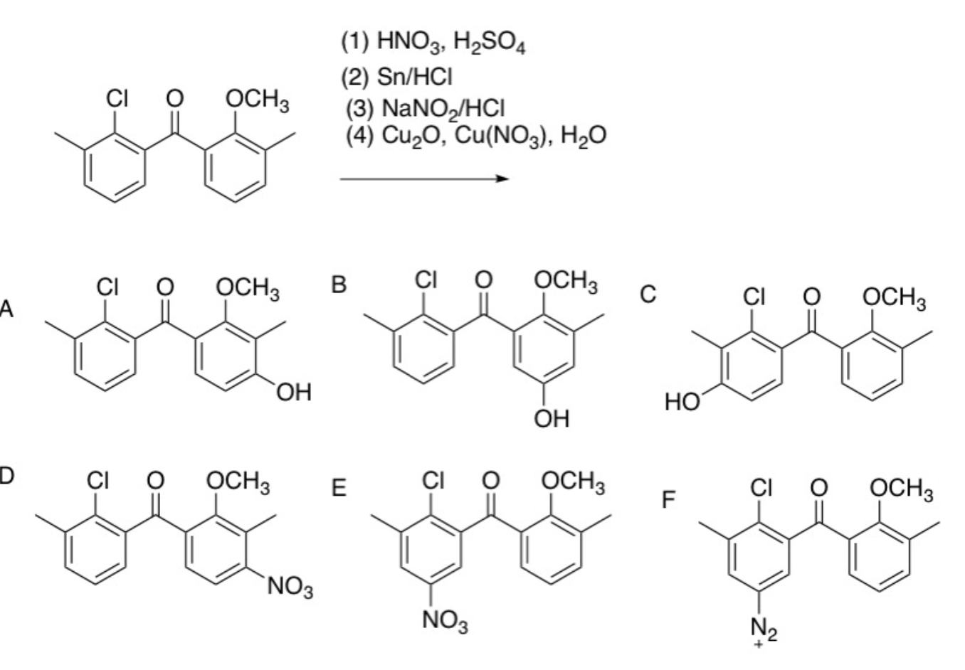 Solved CI O OCH3 (1) HNO3, H2SO4 (2) Sn/HCI (3) NaNO2/HCI | Chegg.com