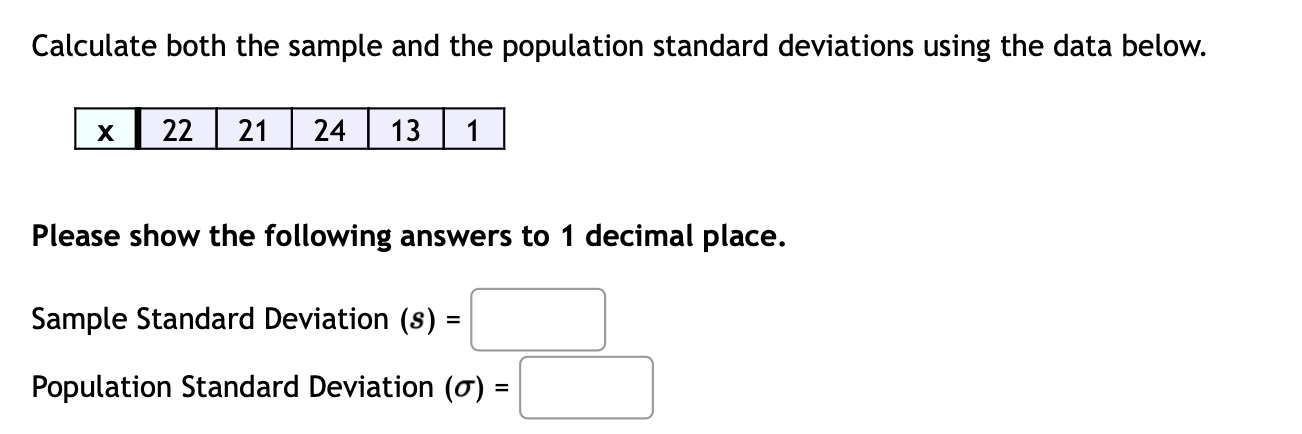 Solved Calculate both the sample and the population standard | Chegg.com