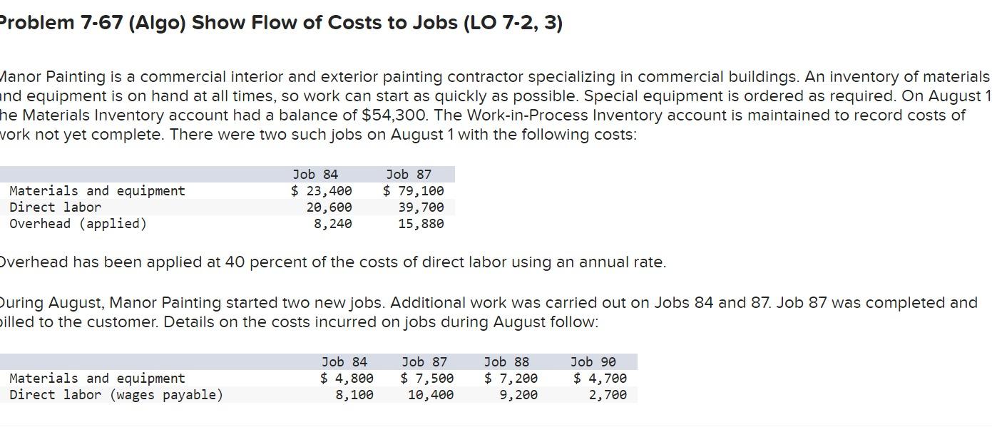 Problem 7-67 (Algo) Show Flow of Costs to Jobs (LO | Chegg.com