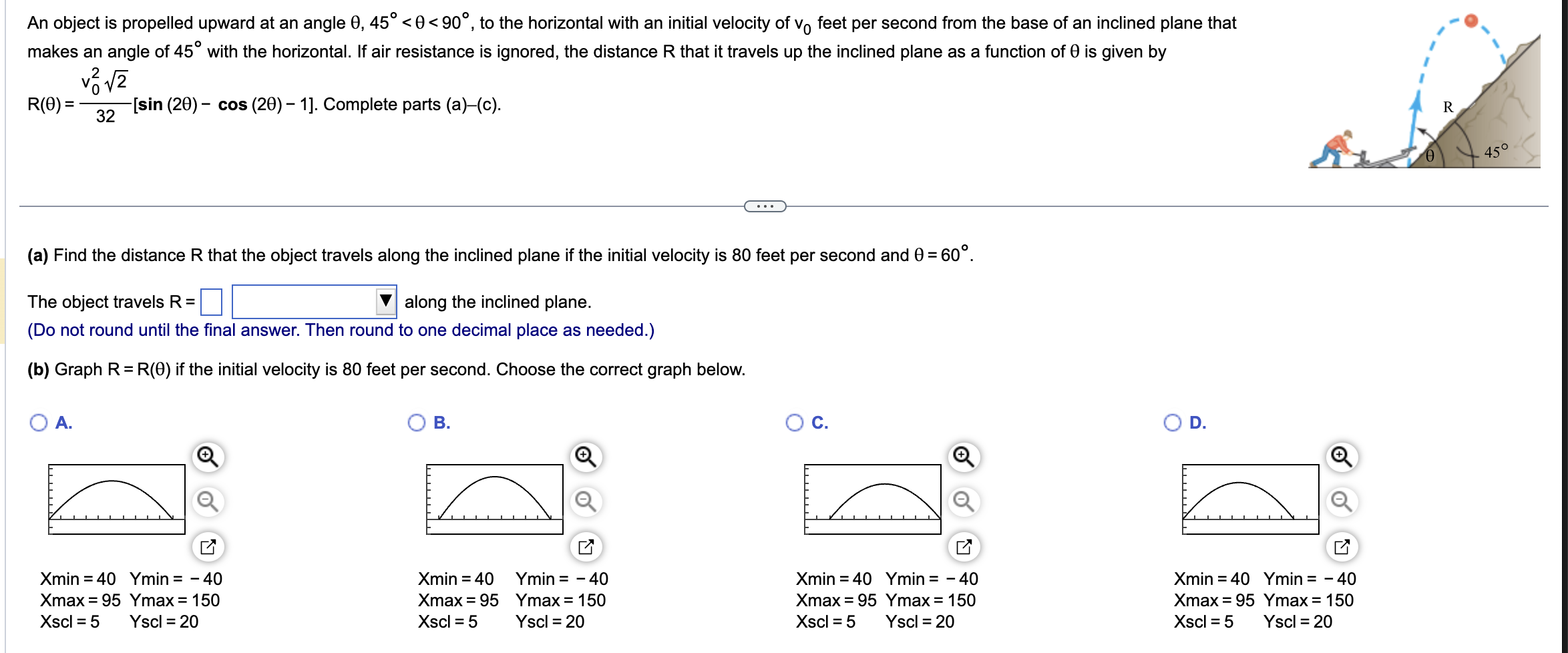 Solved (a) ﻿Find the distance R ﻿that the object travels | Chegg.com
