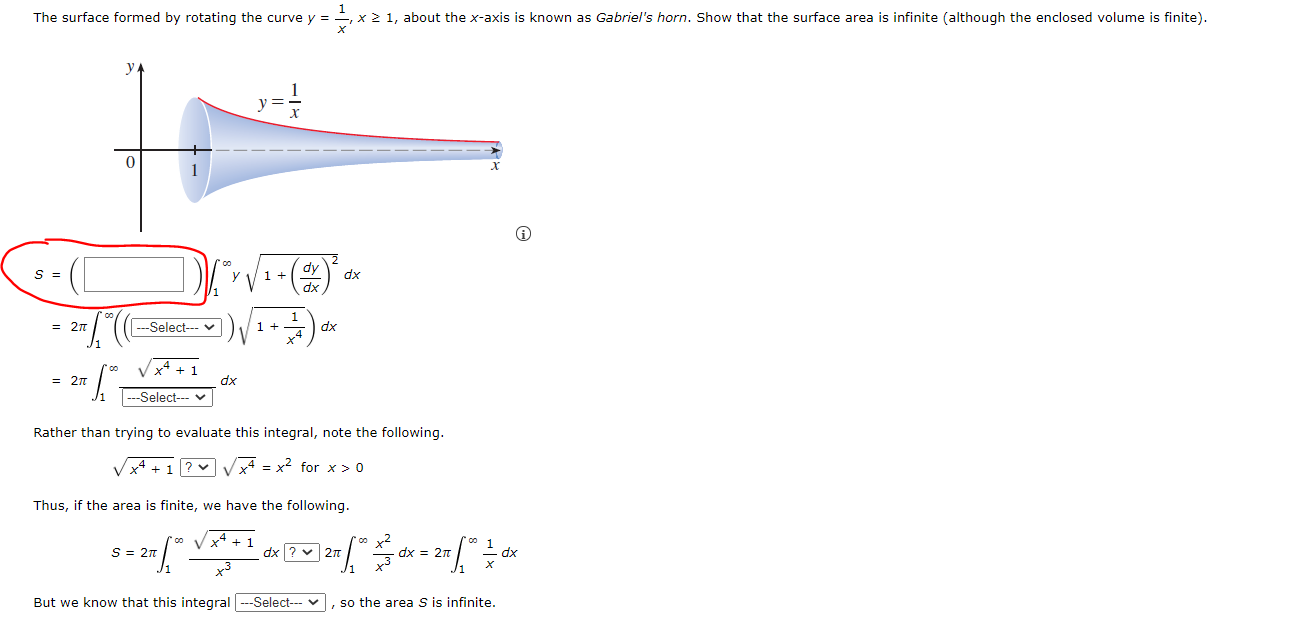 Solved The surface formed by rotating the curve y = -,> 1, | Chegg.com Solved The surface formed by rotating the curve y = -,> 1, | Chegg.com