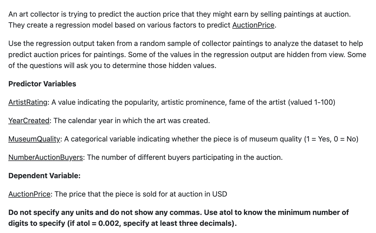 An art collector is trying to predict the auction | Chegg.com