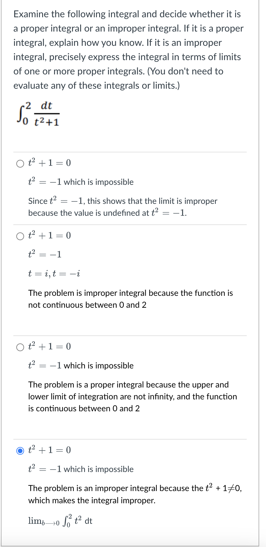 Solved Examine the following integral and decide whether it | Chegg.com