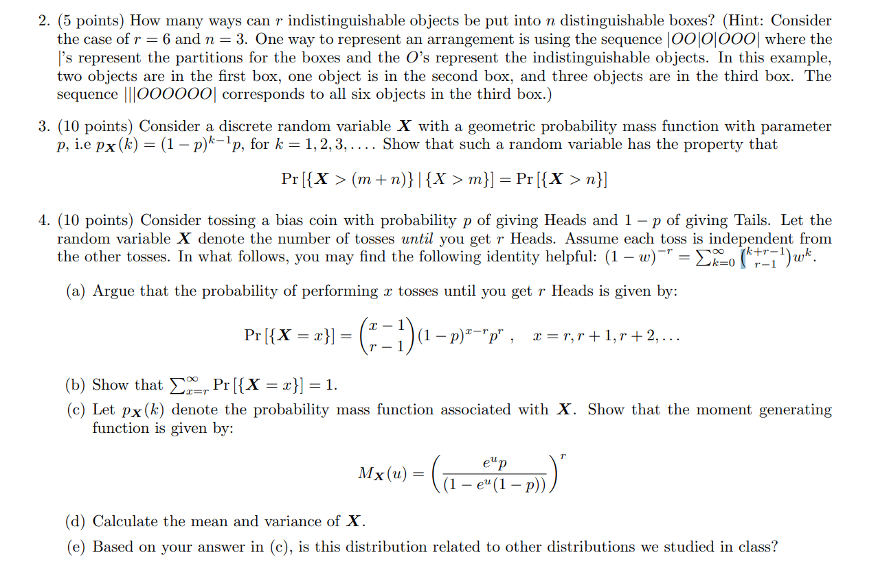 Solved 2. (5 points) How many ways can r indistinguishable | Chegg.com