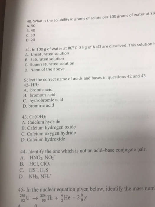 Solved 40. What is the solubility in grams of solute per 100 | Chegg.com