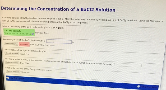 Solved Determining the Concentration of a BacI2 Solution | Chegg.com