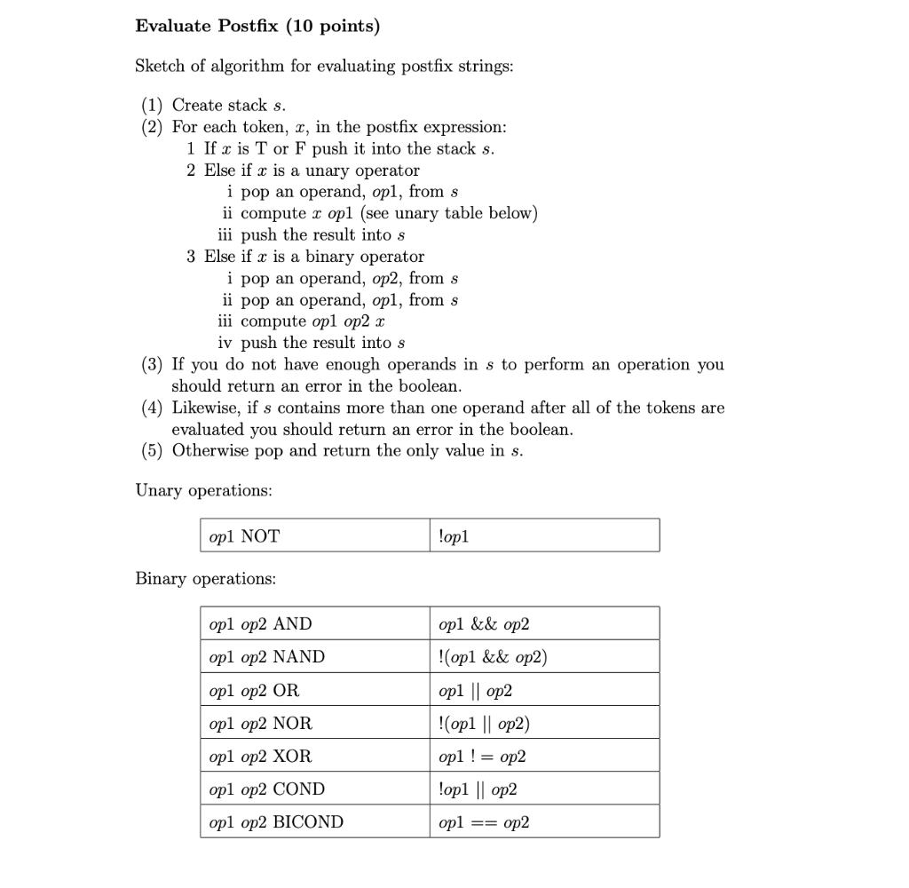 Solved Evaluate Postfix (10 points) Sketch of algorithm for | Chegg.com