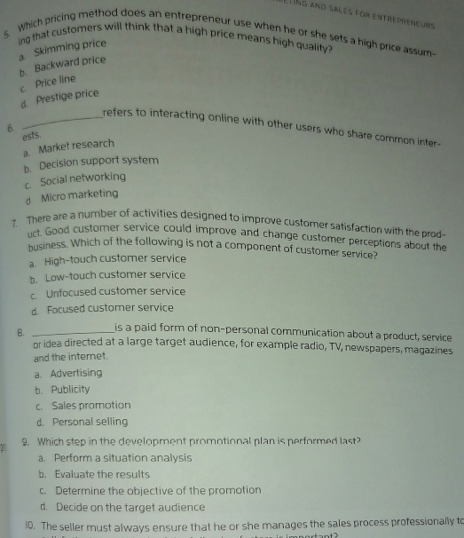 Solved Which pricing method does an entrepreneur use when he | Chegg.com