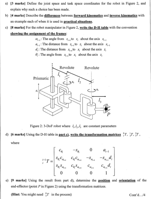 Solved a) [3 marks] Define the joint space and task space | Chegg.com