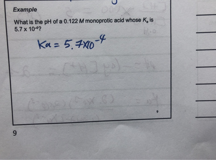 Solved Example What is the pH of a 0.122 M monoprotic acid | Chegg.com