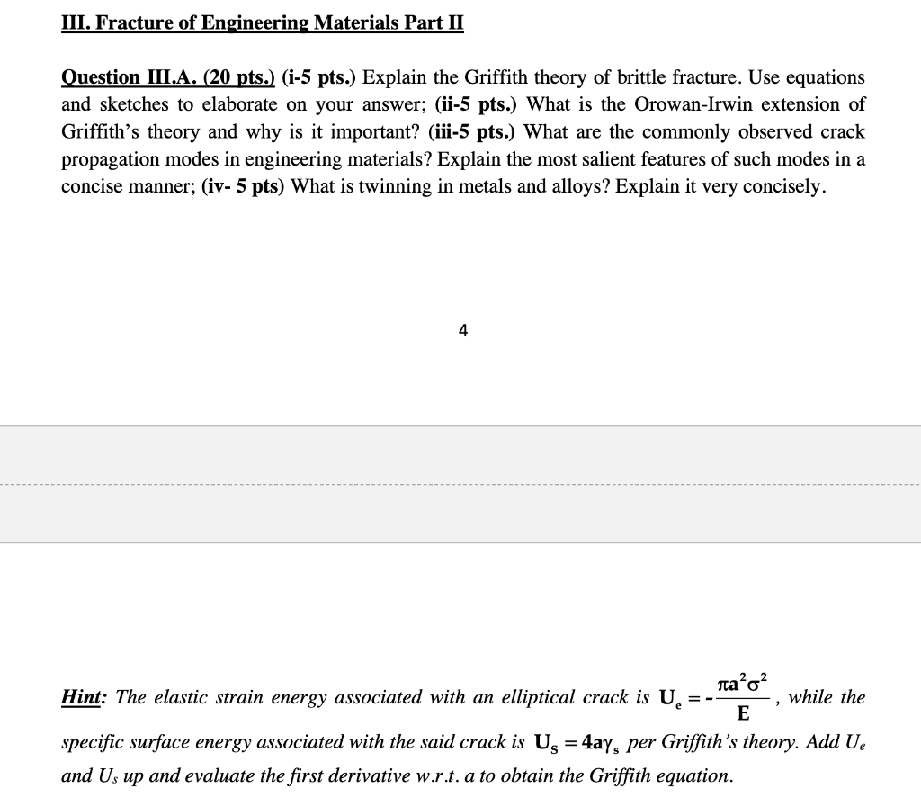 Solved III. Fracture of Engineering Materials Part II | Chegg.com