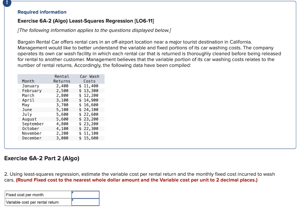 Solved Required information Exercise 6A-2 (Algo) | Chegg.com