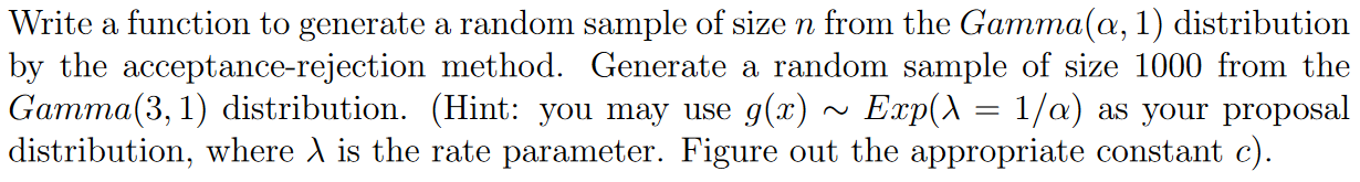 Solved Write a function to generate a random sample of size | Chegg.com