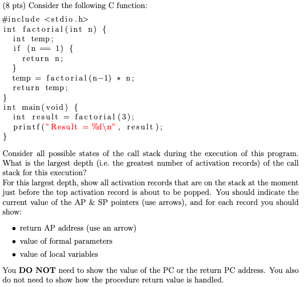 (8 pts) Consider the following C function: #include | Chegg.com