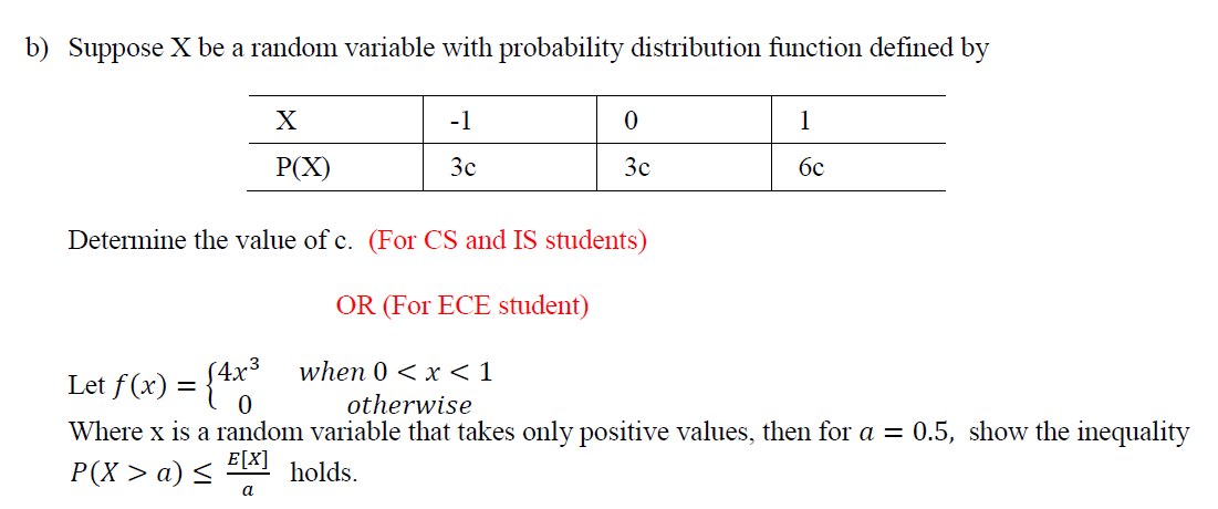 Solved b) Suppose X be a random variable with probability | Chegg.com