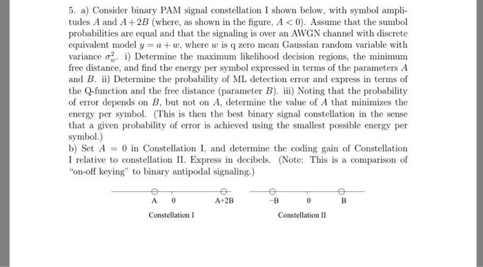 Solved 5. a) Consider binary PAM signal constellation I | Chegg.com