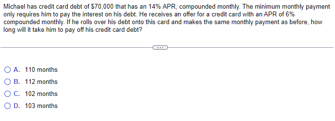 Solved Michael has credit card debt of $70,000 that has an | Chegg.com