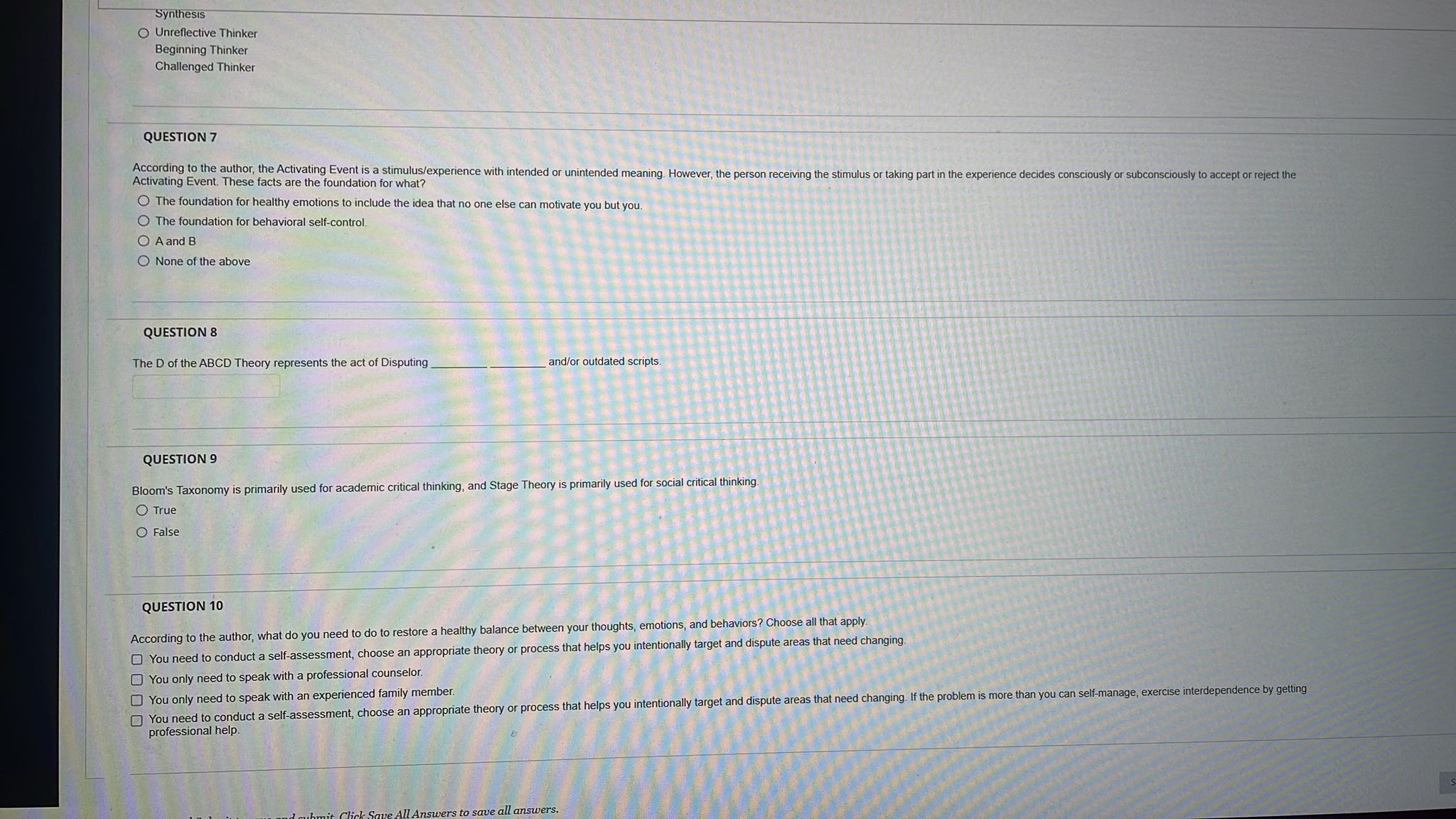 The ABC and D in the ABCD Theory represent what? A= | Chegg.com
