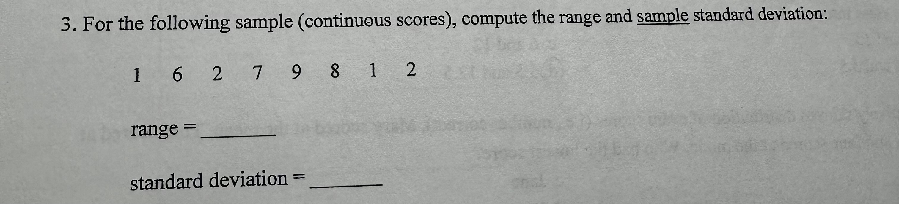 Solved For the following sample (continuous scores), compute | Chegg.com