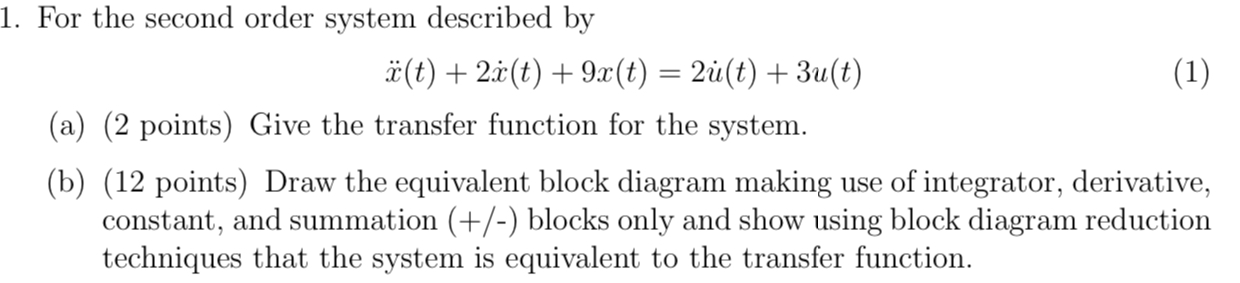 Solved For the second order system described | Chegg.com
