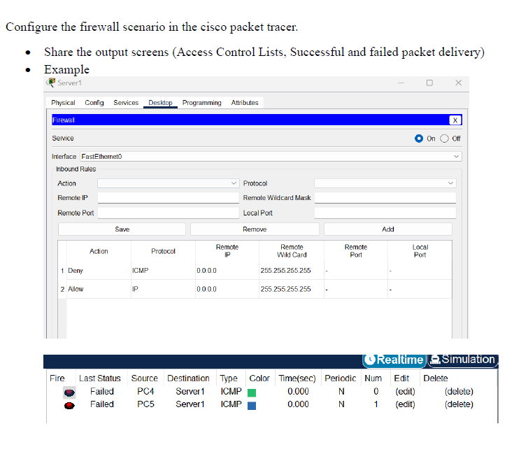 Solved onfigure the firewall scenario in the cisco packet | Chegg.com