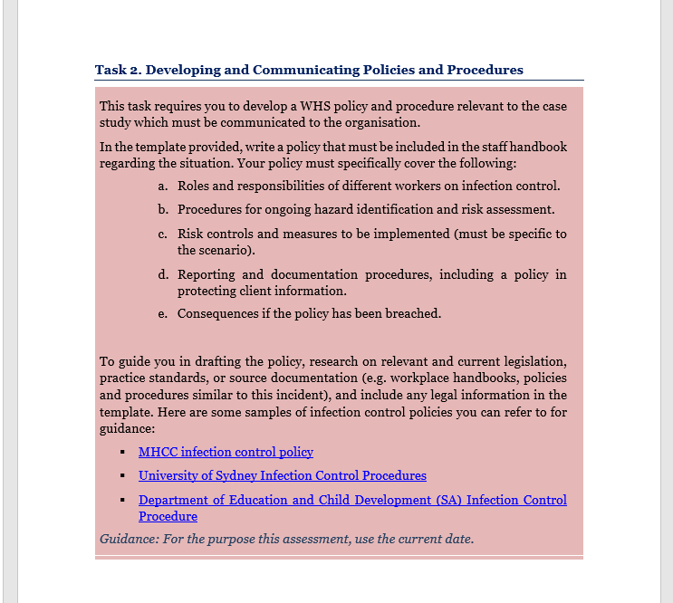 This task requires you to develop a WHS policy and | Chegg.com