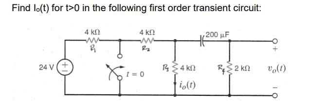 Solved Find l0(t) for t>0 in the following first order | Chegg.com