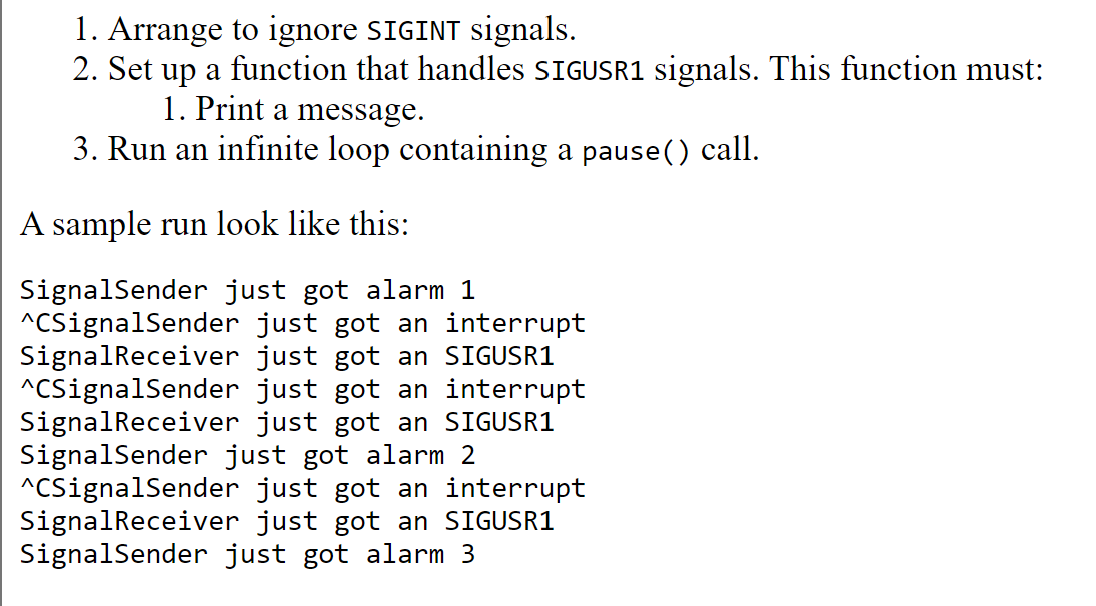 Solved Write a signal sender and receiver pair of | Chegg.com