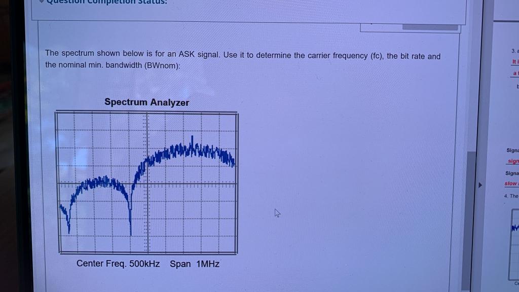 Solved The spectrum shown below is for an ASK signal. Use it | Chegg.com