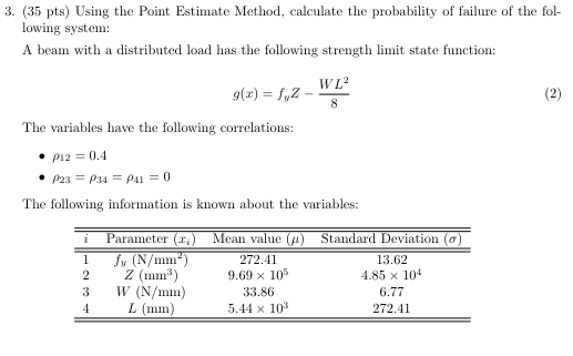Solved (35 ﻿pts) ﻿Using the Point Estimate Method, calculate | Chegg.com