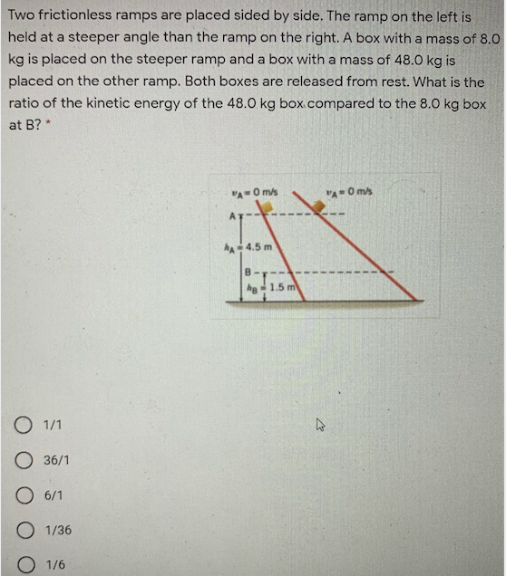 Solved Two frictionless ramps are placed sided by side. The | Chegg.com
