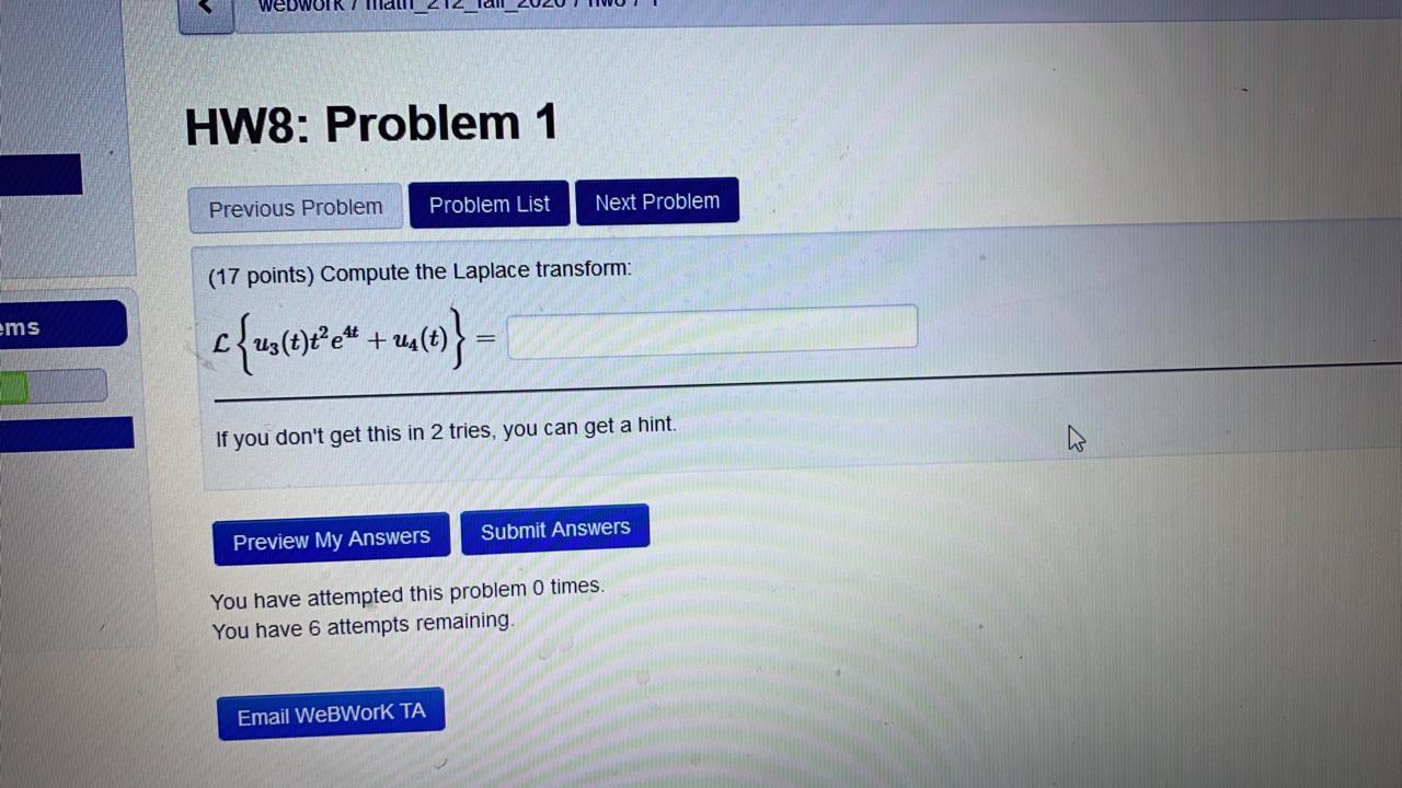 Solved WebwOIR HW8: Problem 1 Previous Problem Problem List | Chegg.com