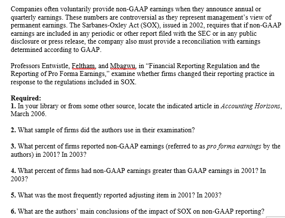 Companies often voluntarily provide non-GAAP earnings | Chegg.com