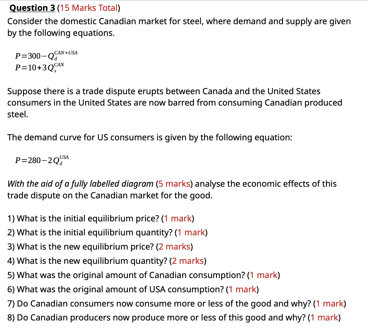 Solved Question 3 (15 ﻿Marks Total)Consider the domestic | Chegg.com
