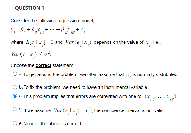 Solved Consider the following regression model, | Chegg.com