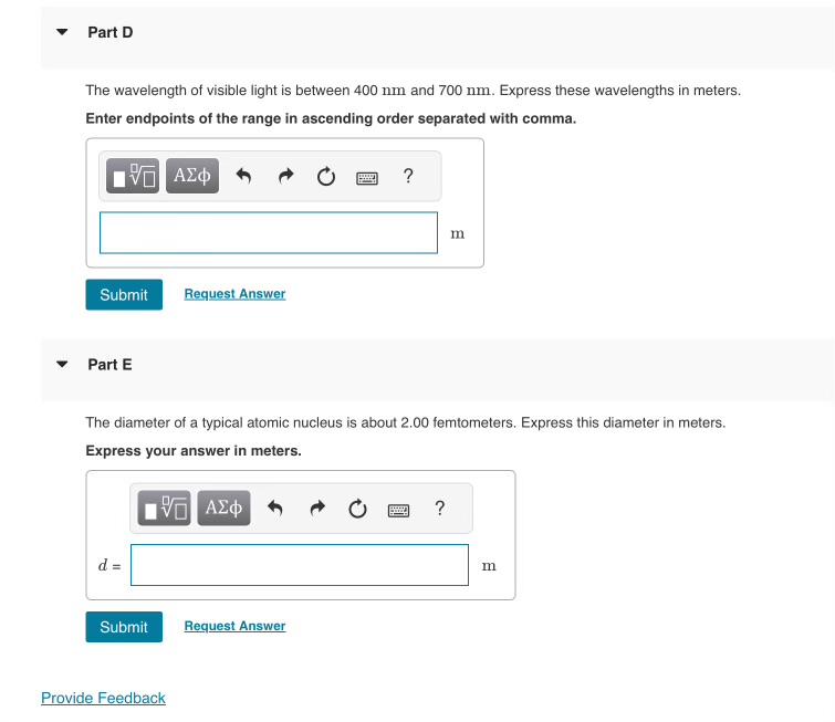 Solved Part DThe wavelength of visible light is between 400 | Chegg.com