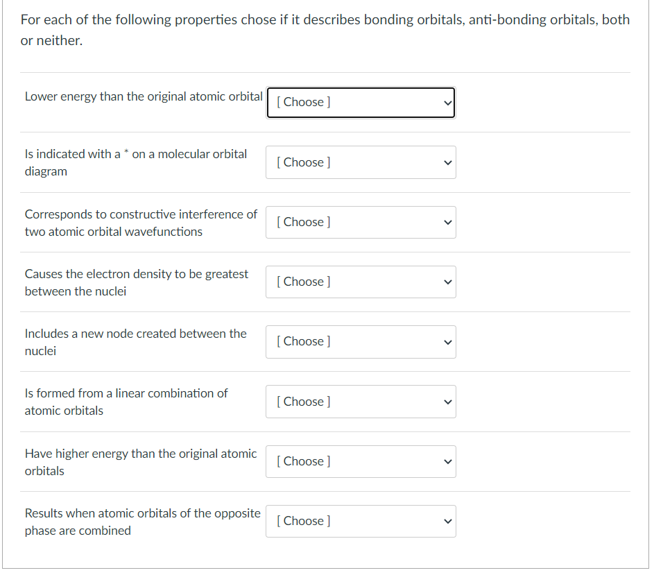 Solved For each of the following properties chose if it | Chegg.com