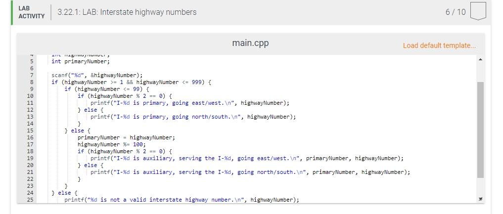 Solved LAB ACTIVITY 3.22.1: LAB: Interstate highway numbers | Chegg.com